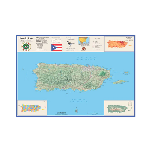 Wall Map Puerto Rico Laminated 26" x 38" – Humacao School Supply