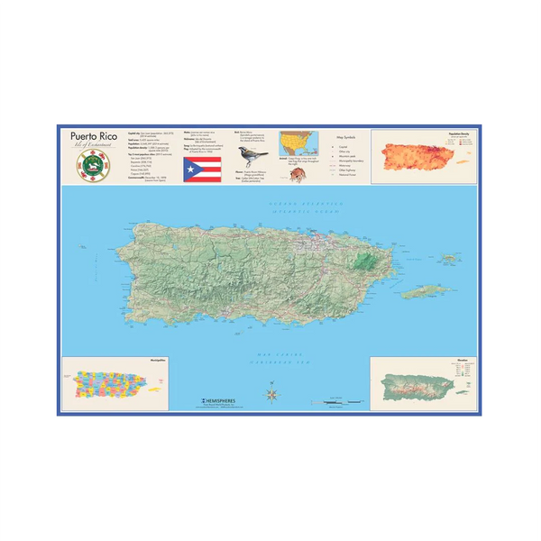Wall Map Puerto Rico Laminated 26" x 38" – Humacao School Supply